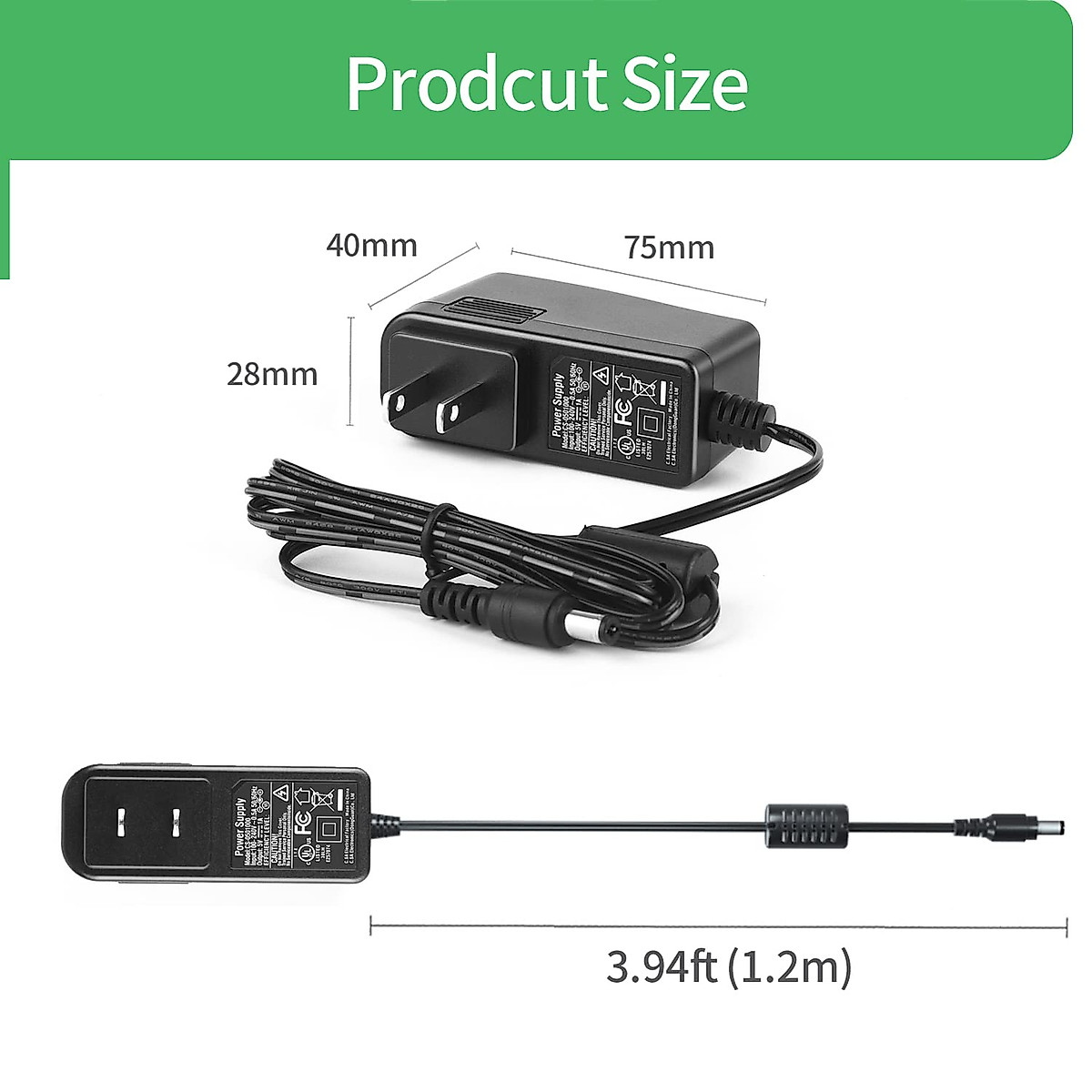 2-Pack AC to DC 5V 1A Power Supply Plug 5.5mm x 2.1mm UL Listed FCC