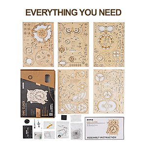 ROKR 3D Wooden Puzzle for Adults Owl Clock Model Kit Desk Clock Home Decor Unique Gift for Kids on Birthday/Christmas Day