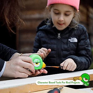 Handy Famm 8Ft Animal-Shaped Kids Tape Measure, Level & Protractor Angle Finder, Fun Educational Children's Tape Measure, Small Measuring Tape for Learning Early Math Skills, Ages 6+, Green Bird