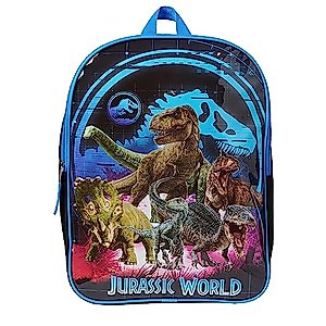 Jurassic World 15" Backpack Dinosaurs T-Rex Velociraptor Carnotaurus Boys Kids
