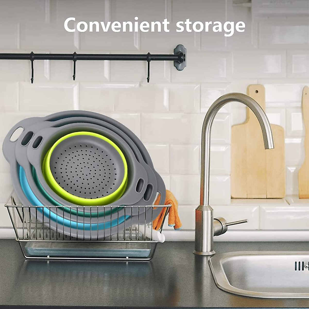 3-Packs Strainers for Kitchen Colander with Handles 3 Size Collapsible Colander for Washing Draining Veggies Fruit Pasta