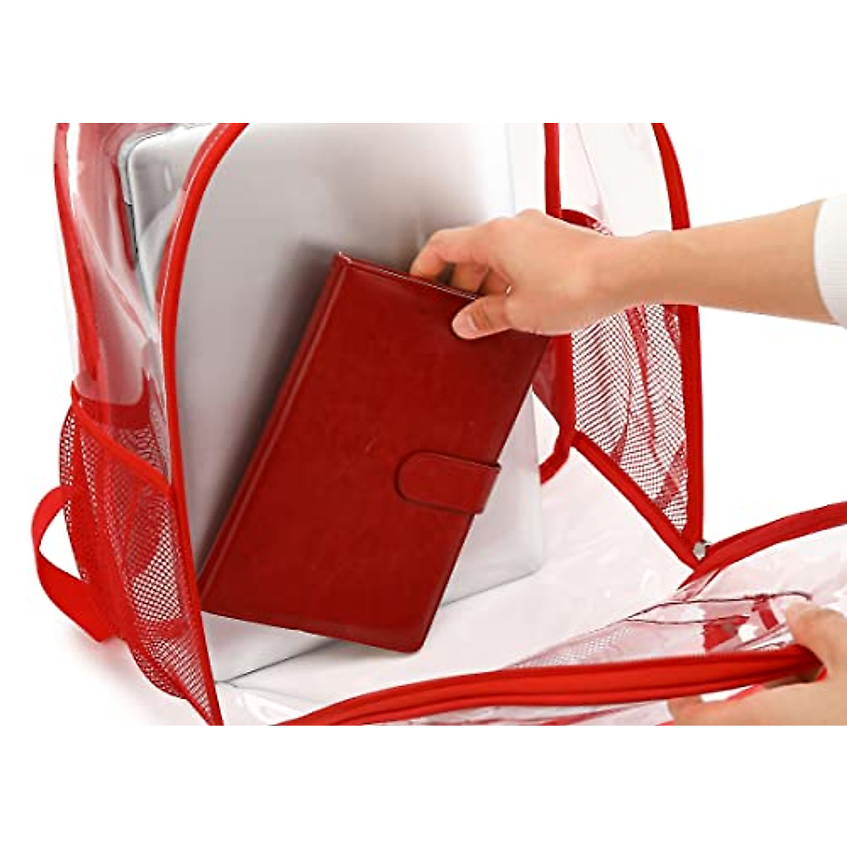 Kouxunt Clear Backpack Men Women Heavy Duty PVC Plastic Transparent School Backpack See Through Bookbags for Teen Girls Boys (Red)