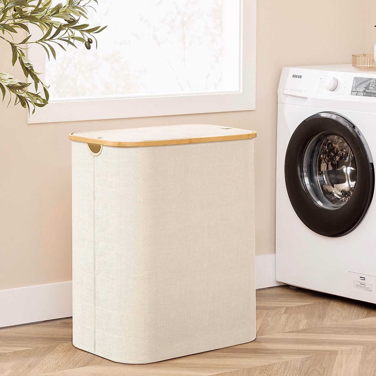 Double Laundry Hamper with Lid and Removable Laundry Bags,145L Large Laundry Hamper 2 Section Collapsible Dirty Clothes Hamper for Laundry Room,College Dorm,Bathroom Beige