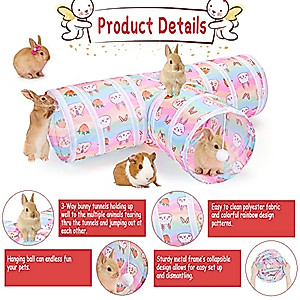 Bunny Tunnel 3 Way Rabbit Tunnel Collapsible Bunny Hideout Small Animal Activity Tunnel Toys for Rabbits Bunny Guinea Pigs Chinchilla Kitty