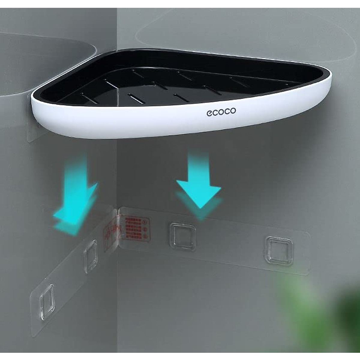 Bathroom Floating Organizer Corner Shower Caddy Shelf. Wall Mount With Extra Strong Self Adhesive, No Drilling, Easy Drainage and Rustproof. (White/Black)