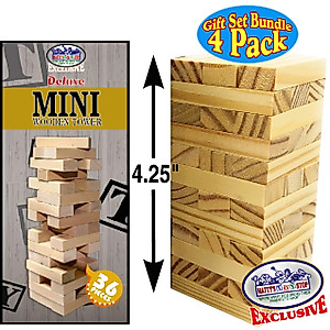 Matty's Toy Stop Mini Wooden Tower 36 Piece Stacking Game (4.25") Gift Set Party Favor Bundle - 4 Pack