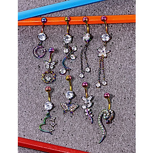 Vsnnsns 14G Belly Button Rings Belly Rings for Women Stainless Steel Butterfly Belly Piercing Jewelry Surgical Steel Dangle Belly Button Rings Curved Navel Ring Barbell Body Jewelry Piercing Rainbow