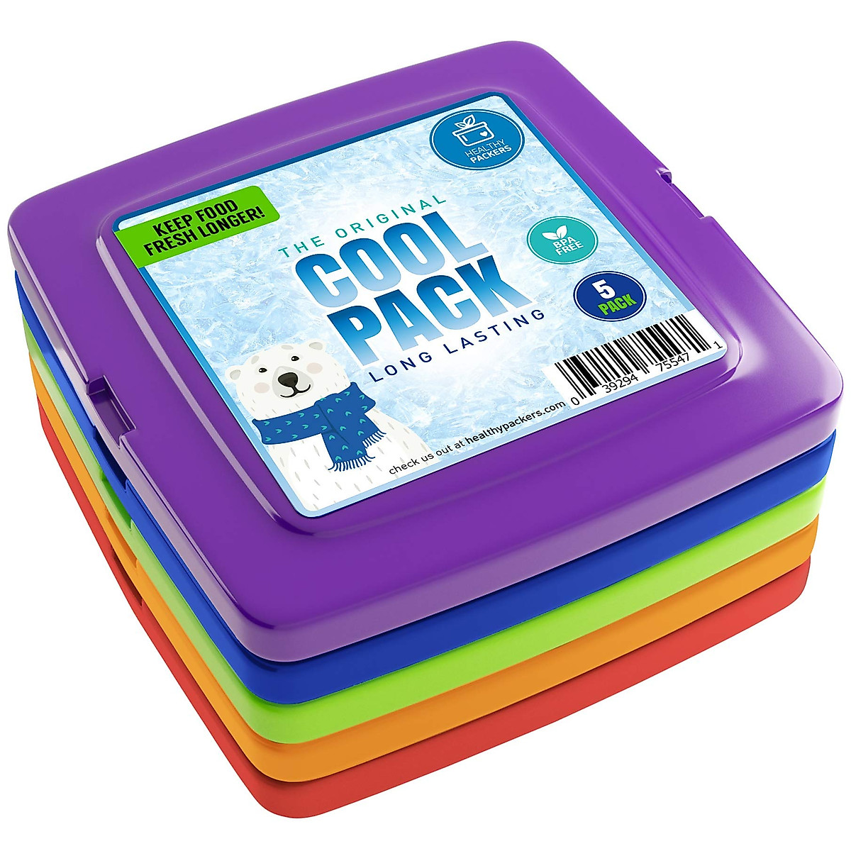 Healthy Packers Ice Packs for Lunch Bags - Freezer Packs - Original Cool Pack | Slim & Long-Lasting Reusable Ice Pack for Lunch Box and Cooler Bag (Set of 5)