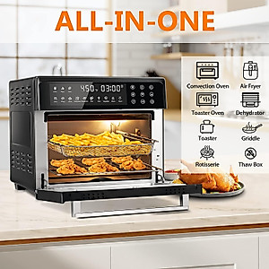 CUSIMAX Air Fryer Oven, 13-in-1 Convection Oven, 24QT Air Fryer Combo, Countertop Air Fryer Toaster Oven with Rotisserie & Dehydrator, Rich Accessories (Black Touch Screen)
