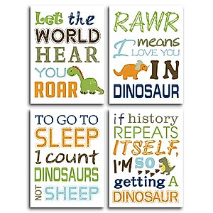 HPNIUB Watercolor Inspirational Quote Art Prints, Set of 4 (12”X16” Wildlife Animal Dinosaur Canvas Poster,Motivational Saying Wall Art for Kids Baby Bedroom Classroom Decor, No Frame