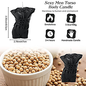 2 Pieces Body Shaped Candle Female Body Candle Men Torso Candle Soy Wax Scented Candle Scented Candle Male Body Candle Decorative Candle for Bedroom Bathroom Wedding (Black)