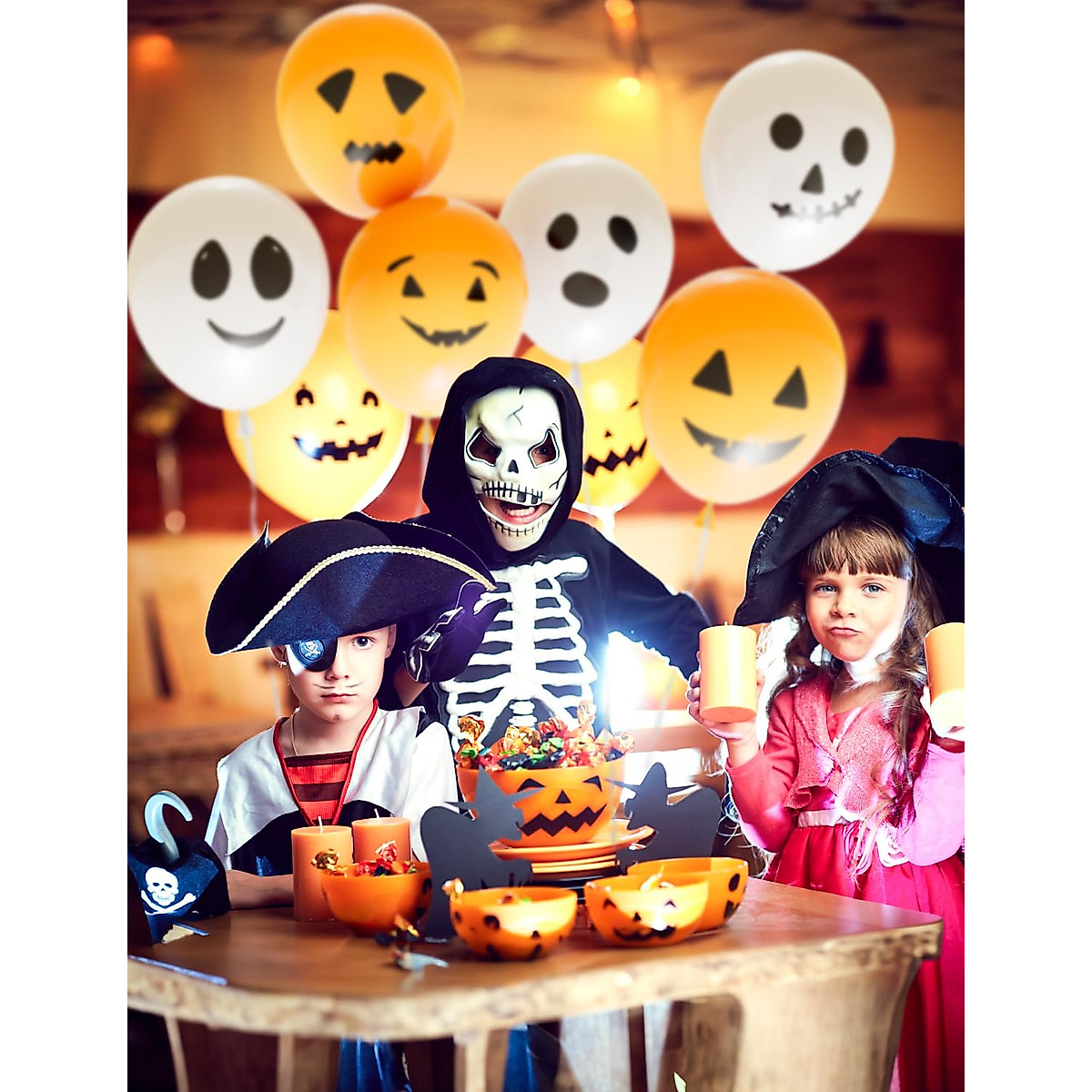 Adeyoo Halloween Balloons,60Pcs Ghost Balloons Scary Pumpkin Balloons 12 Inches Latex Balloons Orange and White Balloons 6 Styles Spooky Balloons for Halloween Theme Birthday Party Decorations