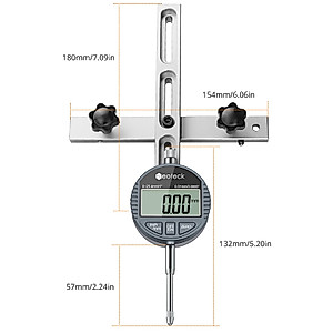 Neoteck 0-1'' Digital Dial Indicator Table Saw Gauge Suitable for Table Saws with a Groove Width of 3/4" (19mm) or more for Aligning and Calibrating Work,Shop Machinery,Band Saw and Drill Press-Silver
