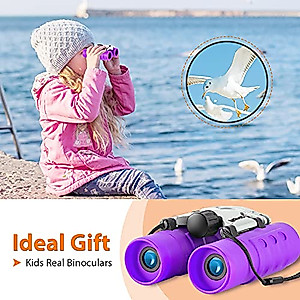 Obuby Real Binoculars for Kids Gifts for 3-12 Years Boys Girls 8x21 High-Resolution Optics Mini Compact Binocular Toys Shockproof Folding Small Telescope for Bird Watching,Travel, Camping, Purple