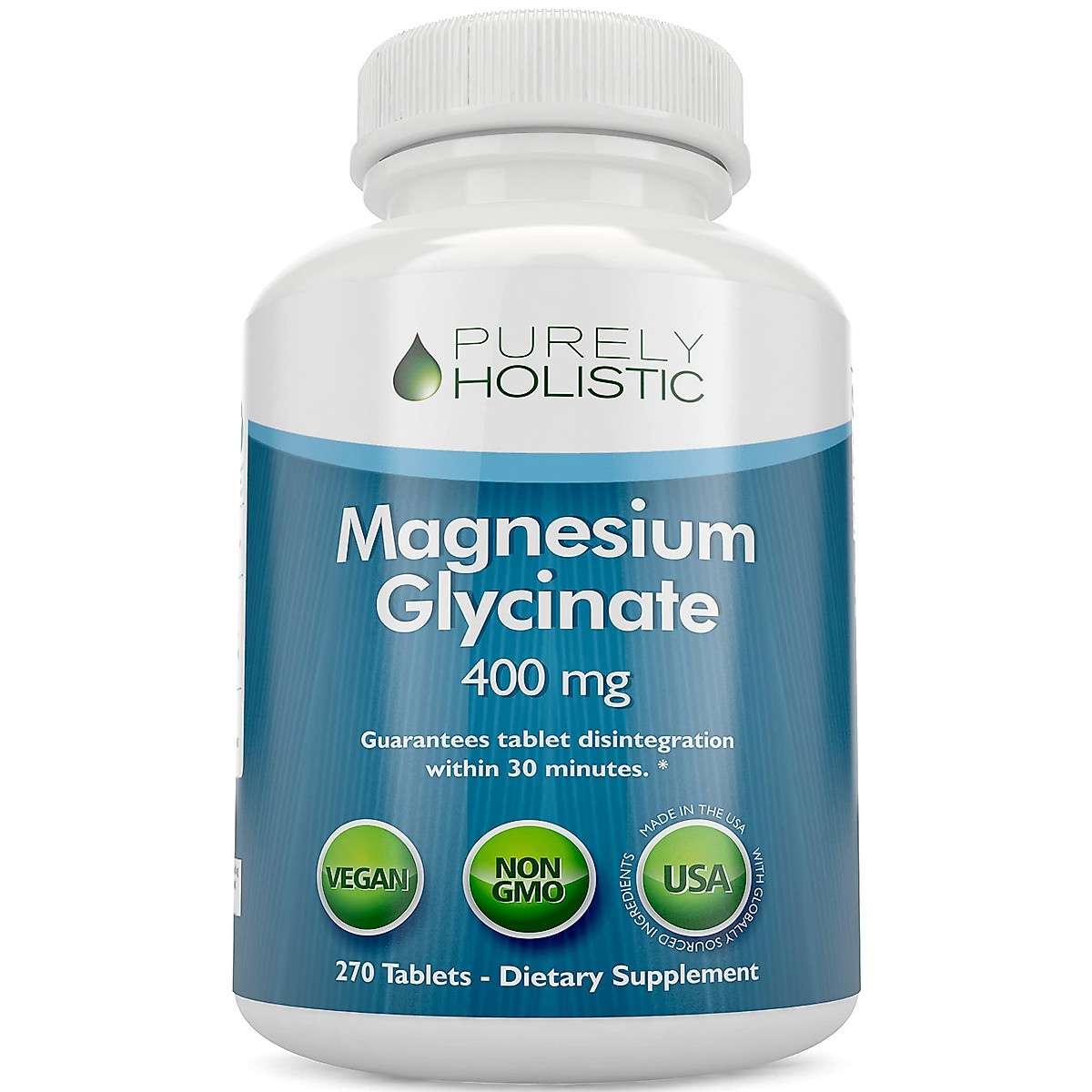 Magnesium Glycinate 400mg - 270 Magnesium Tablets (not Capsules) - 400 mg Elemental Magnesium - Highly Bioavailable - Vegan and Vegetarian - for Improved Sleep, Stress Relief & Cramp Defense