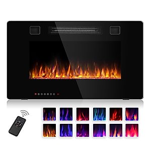ORALNER Electric Fireplace 30 Inch, Recessed & Wall Mounted Fireplace Heater with 12 Flame Effects, 5 Brightness, Remote Control & 8H Timer, Overheating Protection, 750W/1500W, Black (30 Inches)