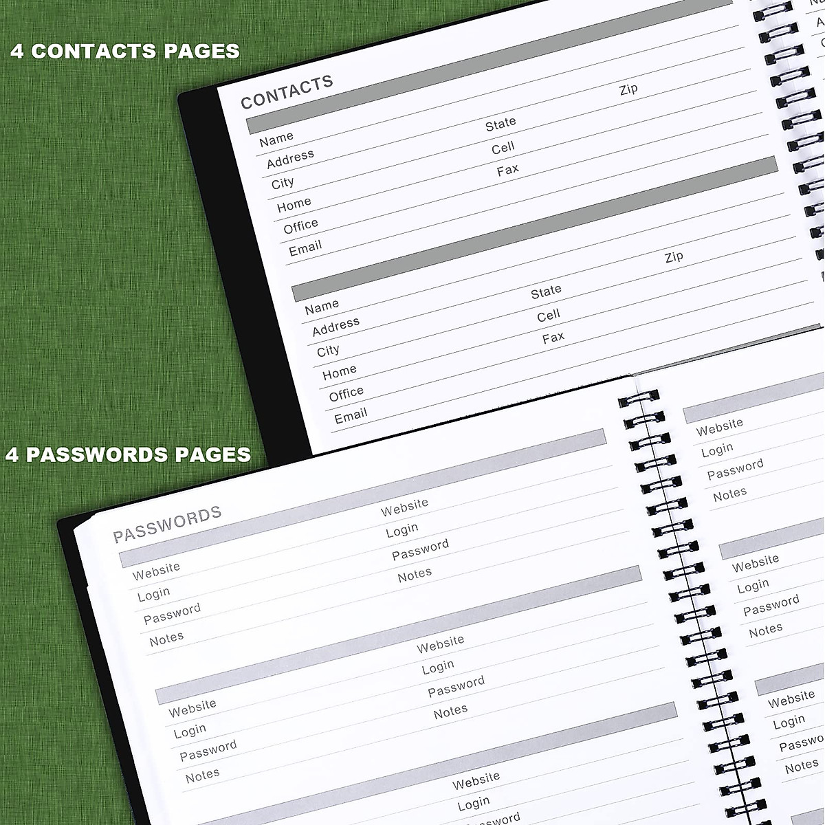 Planner 2024 - Planner/Calendar 2024, Jan.2024 - Dec.2024, 2024 Planner Weekly & Monthly with Tabs, 8" x 10", Flexible Cover + Twin-Wire Binding + Calendars, Daily Organizer - Black-Green Gilding