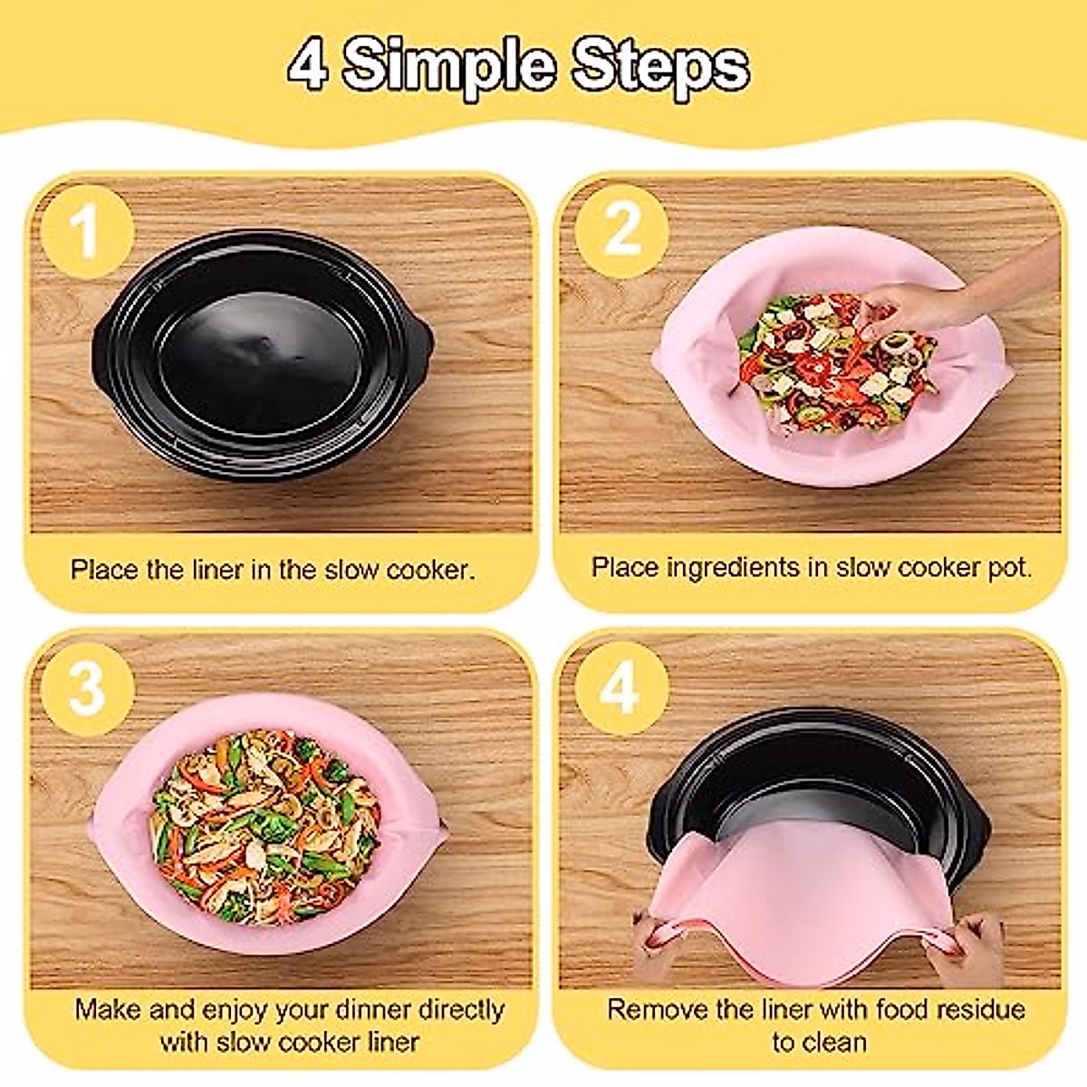 KAKALGAME 3 Pack Slow Cooker Liners,Reusable Silicone Slow Cooker Liners,Compatible with Crockpot 6-8 Quarts Oval or Round Pots - Safe Food Grade Silicone, Heat-resistant, Leakproof and Dishwasher