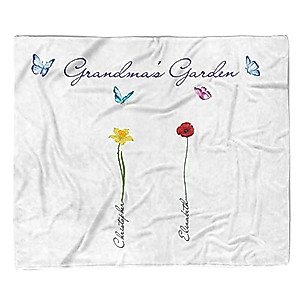 IZI POD Personalized Grandkids Names Fleece Sherpa Throw Blankets Grandma's Garden Blanket Custom Birth Month Flowers Blanket Birthday Gifts for Grandma Nana Mimi Gigi Grandmother - Gift 2