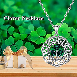 VONALA Clover Necklace with Crystal 925 Sterling Silver Celtic Shamrock Pendant Necklaces Irish Lucky Jewelry St Patricks Day Gifts for Women