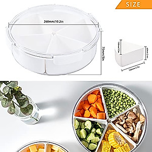Yuroochii Round Plastic Divided Serving Tray with Lids, Snack fruit tray, 5 Compartment Round Food Storage Lunch Organizer, food storage lunch storage box, vegetarian candy snack party appetizer tray