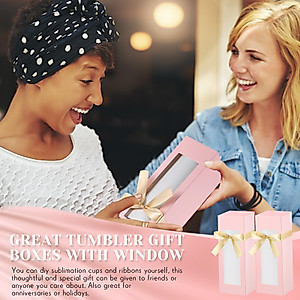PerKoop 24 Pcs Tumbler Gift Boxes with Ribbon Sublimation Tumbler Transparent Exhibition Gift Boxes 12 oz, 20 oz, 30 oz Heat Press Sublimation Blanks Skinny Tumbler Gift Wrapping (Pink, Yellow)