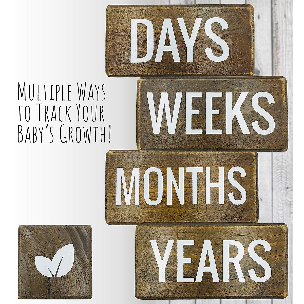 SWOOFE Baby Milestone Age Blocks for Boy or Girl - Non Toxic Natural Rustic Walnut Pine Wood - Milestone Blocks Set - Weekly Monthly First Year Picture Newborn Photography Prop, Perfect Shower Gift