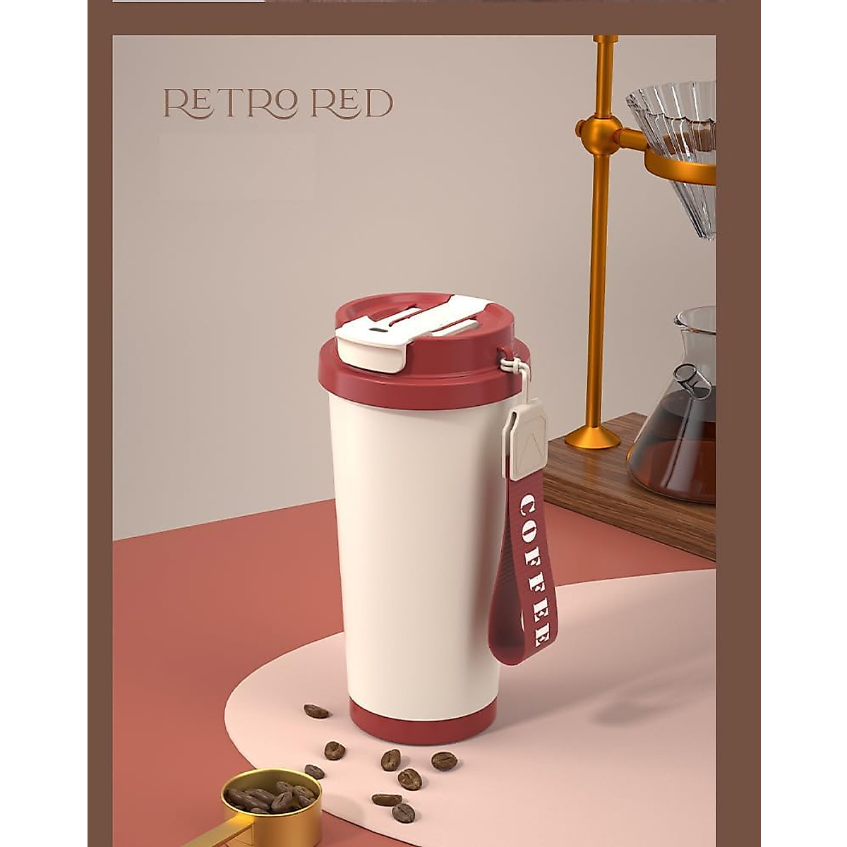 Stay Cool and Stylish with our Stainless Steel Iced Coffee Cup - 17.9oz, Red -Ceramic Inner Lining Includes Lid and Straw!