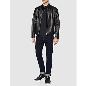 A｜X ARMANI EXCHANGE Men's Short Sleeve Contrast Logo Jersey Polo, Navy, M