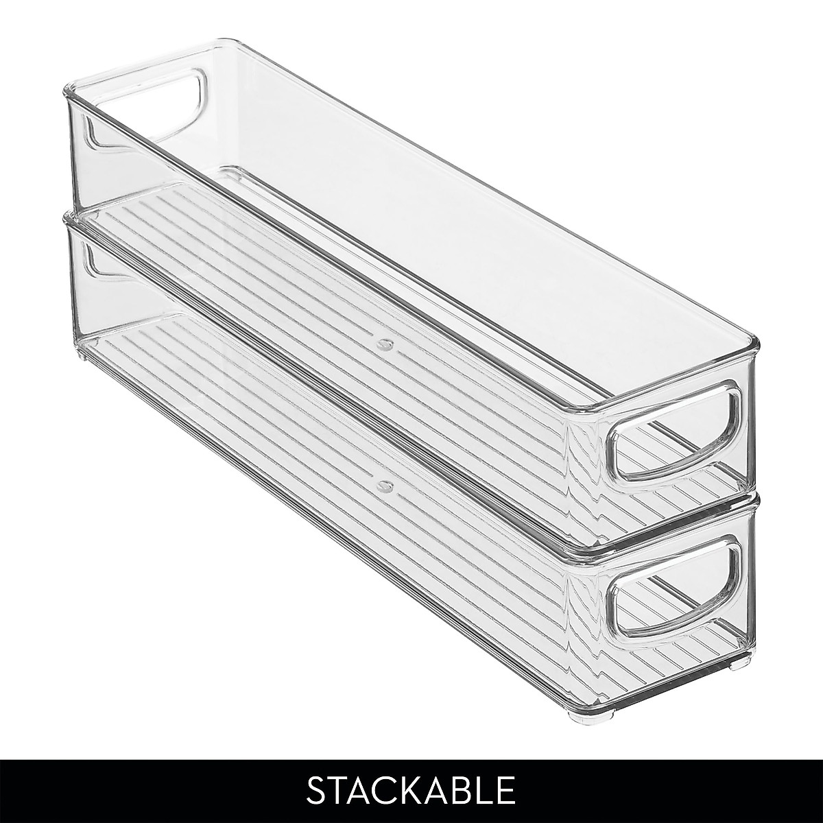 iDesign Fridge Plastic Storage Organizer Bin with Handles, Clear Container for Food, Drinks, Produce, Pantry Organization, 16" x 4" x 3", Clear
