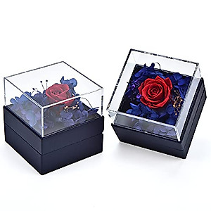 YAGELI Preserved Flower Ring Box for Wedding Ceremony - Acrylic Square Jewelry Box Double Ring Display Case Holder for Valentine's Day, Mother's Day, Gift for Her