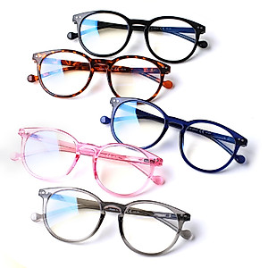 Kerecsen 5 Pack Reading Glasses for Women and Men Large Frame Round Readers Spring Hinges (5 Pack Mix Color, 2.25)