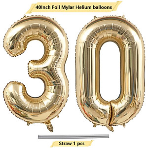 40 Inch Light Gold 30 Number Balloons White Gold Giant 30 Foil Mylar Helium Large Digital Balloon Champagne Gold Birthday Numbers Jumbo Balloons 30th Anniversary Events Party Decorations Supplies
