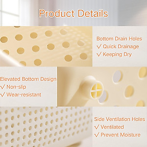 FlamingWind Large Shower Caddy Basket, Portable Plastic Storage Basket with Soft Silicone Handles for Soap and Shampoo, Shower Storage Organizer Tote for Bathroom, College Dorm (Cream)