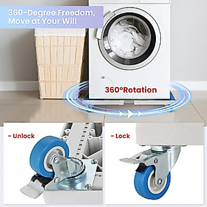 AMGSH Adjustable Mini Fridge Stand | Movable Washing Machine Base Stand Furniture Dolly Roller Base, Small Furniture Mover Mobile Base for Washing Machine, Dryer and Refrigerator (4 Wheels)