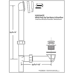 Westbrass Y593244CP White Tubular Tip-Toe Bath Waste and Overflow Assembly, Polished Chrome