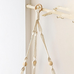 Generic Macrame Hanging Shelf Shelf Rustic White Handmade Corner Rope Shelf for, 32.5cmx23.5cmx75cm, Beige
