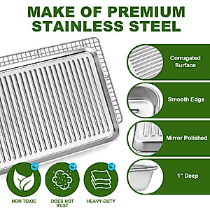 Baking Sheet with Wire Rack Set (2 Baking Pans + 2 Cooling Racks), CEKEE Stainless Steel Cookie Sheets for Baking Sheet Pan Tray, Jelly Roll Pan, Warp Resistant & Heavy Duty, Size 16 x 12 x 1 Inches