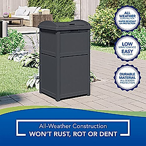 Suncast Trashcan Hideaway 31.5-Inch Tall Outdoor 30 Gallon Durable Garbage Can Trash Waste Bin Container with Latching Lid, Cyberspace