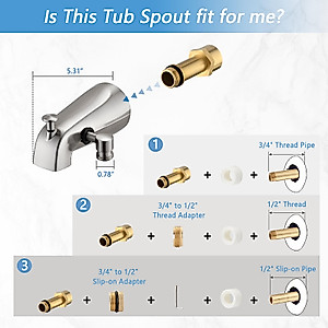 Sperwoesy All Metal Tub Spout with Diverter Brushed Nickel, Fits 1/2” or 3/4" Threaded Pipes, Bathtub Faucet with Shower Diverter for Convenient Water Control