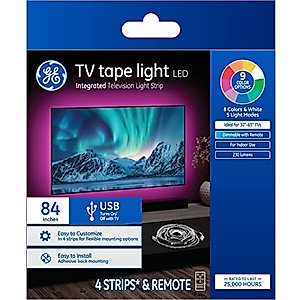 GE LED TV Tape Light, Color Changing Strip Light with Remote, 84 Inches
