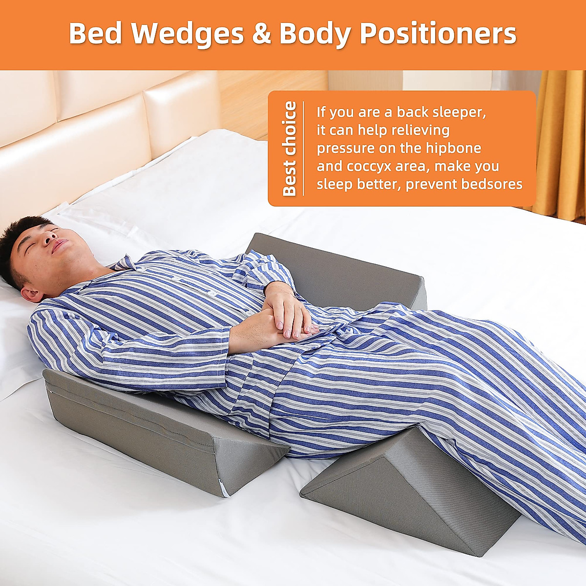 Fanwer Bed Wedges & Body Positioners (3 in 1), 40 Degree Wedges for Bed Positioning,Positioning Pillows for Elderly, Wedge Pillow for Bed Sores, Side Sleeping, After Surgery, Knees Elevated,Back Pain
