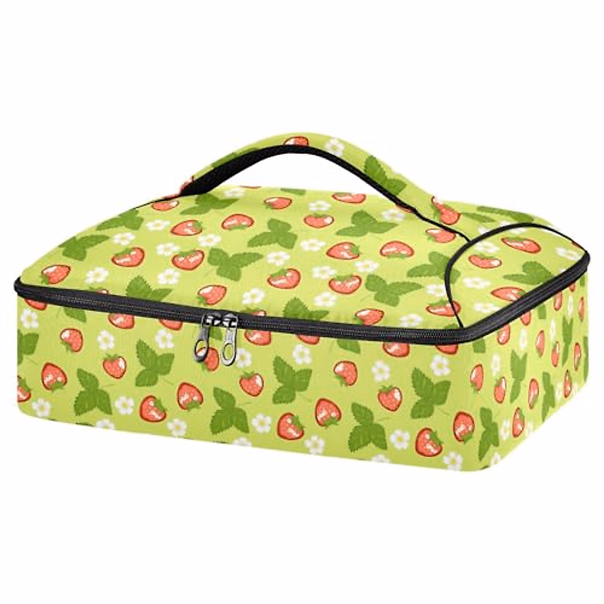 Kcldeci Insulated Thermal Food Carrier Insulated Casserole Carrier for Hot or Cold Food,Strawberries and White Flowers Insulated Tote Bag for Potluck Cookouts Parties Picnic,Lasagna Lugger