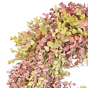 Forevercute 17" Artificial Fall Wreaths Eucalyptus Arrangements Front Door Wall Home Garden Office Wedding Decor (Green Red)