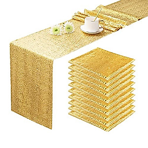 OQSC Gold Table Runners - Sequin Table Runner Glitter Table Runner for Birthday Party Supplies, 10 Pcs, Gold