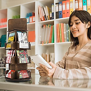 Rotating Display Stand 3 Tier Wood Rotating Rack 4 Sided Display Rack Counter Top Spinner Display Stand 360 Degree Rotating Tabletop Display Stand for Retail Trade Shows Craft Shows Showcase (Brown)