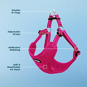 Best Pet Supplies Voyager Adjustable Dog Vest Harness Breathable No Pull Harness for Small, Medium, Large Dogs, Heavy Duty Harness for Walking, Jogging, Easy Step-In, Reflective Stripes - (Fuchsia), S