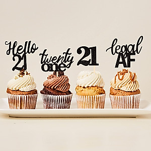 24 PCS 21st Birthday Cupcake Toppers legal Hello 21 Twenty One Cupcake Picks 21st Birthday Cake Decorations Supplies Black