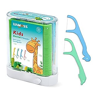 Kids Flossers Dispenser-LIAMOSS Dental Floss Picks Dispenser-Floss Dispenser,Colorful Animal Shape Make Flossing Fun,Prevent Tooth Decay, Blue+Green,1 Box 88 Count,Ages 3+…