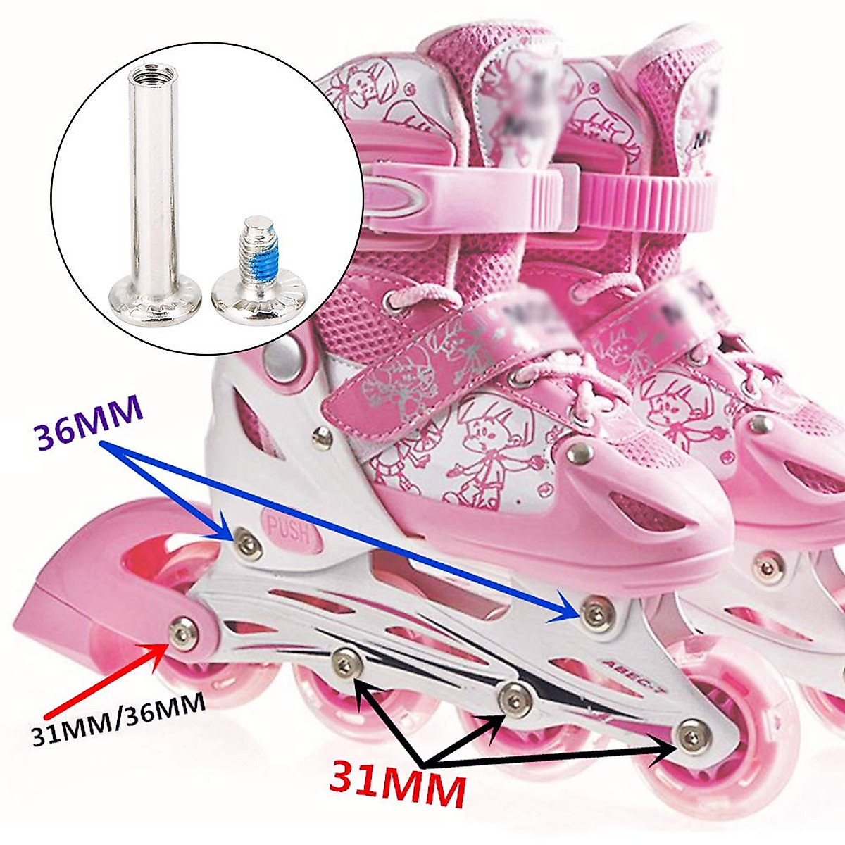 Skate Screws, 10Pcs 31mm Inline Skate Axle Metal Skate Screws, Inline Skate Skating Screws Kit, Skate Replacement Screws for Repairing Changing Skates